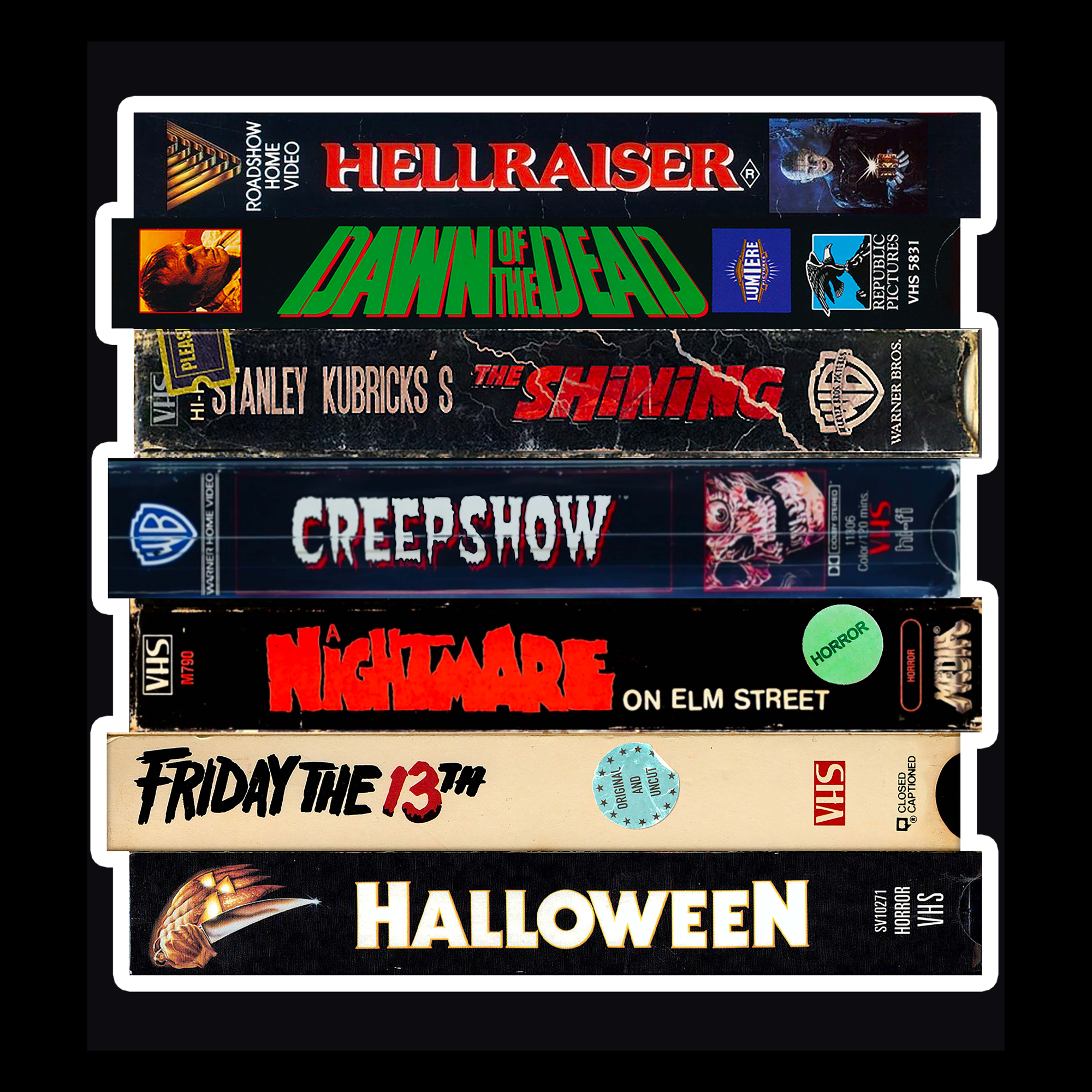 מדבקה | ערימת קלטות וידאו של סרטי אימה - Horror Films VHS Stack Sticke ...